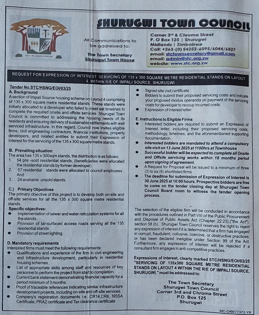 Shurugwi Town Council-Request For Expression of Intrest Servicing Of ...